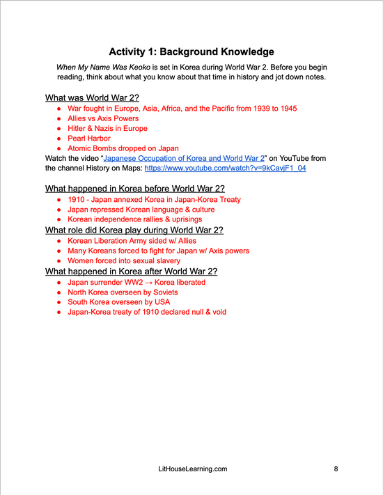 When My Name Was Keoko Novel Study – LitHouse Learning